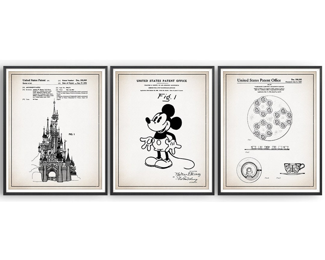 Disney Set of 3 Patent Print Mickey Mouse Print Disney - Etsy