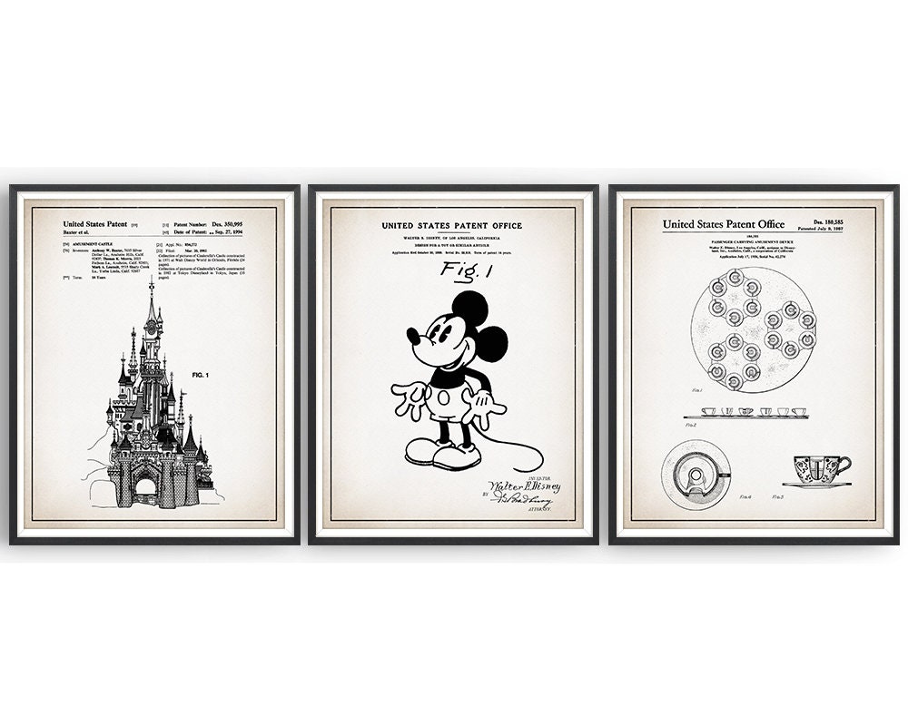 Disney Set of 3 Patent Print Mickey Mouse Print Disney | Etsy