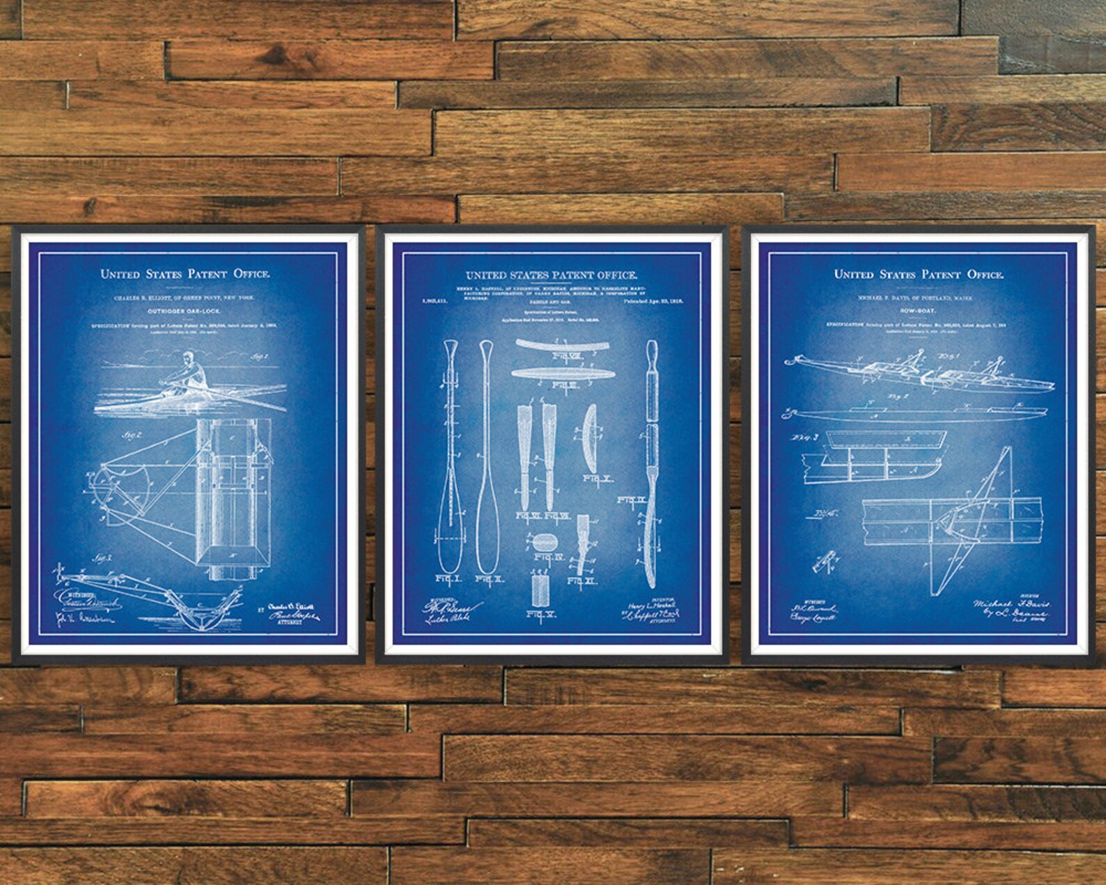 Rowing Patent Prints Set of 3 Boat Art Boating Invention - Etsy