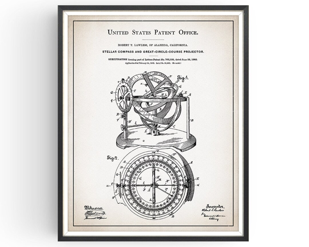 STELLAR COMPASS - 1902 - Patent Print - Orienteering Art - Sailing Art ...