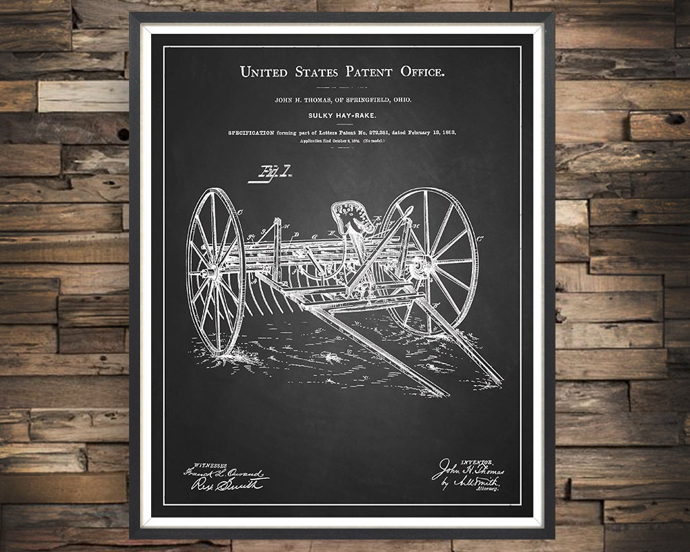 Sulky Hay Rake US Patent Farmhouse Decor Farmhouse | Etsy