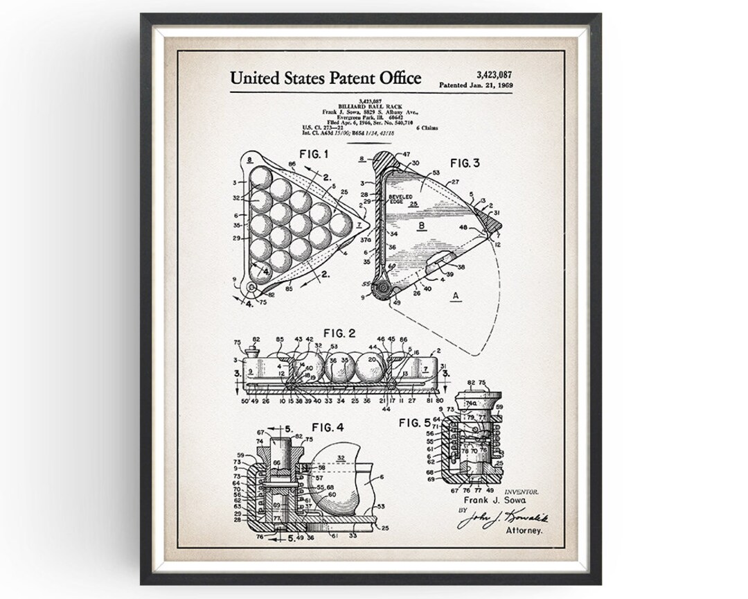 Billiard Ball Rack Patent Print Pub Games Art Billiards Player Gift ...