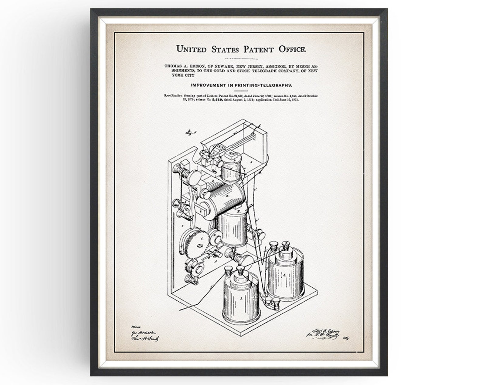 TELEGRAPH 1873 Patent Print Thomas Edison Telegraph | Etsy