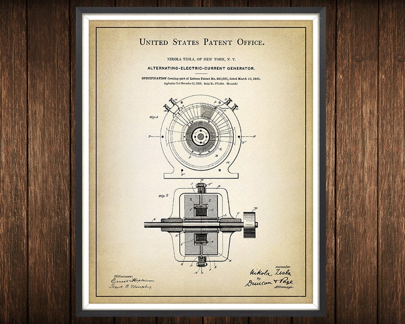TESLA AC GENERATOR 1891 Patent Print Alternating Current - Etsy