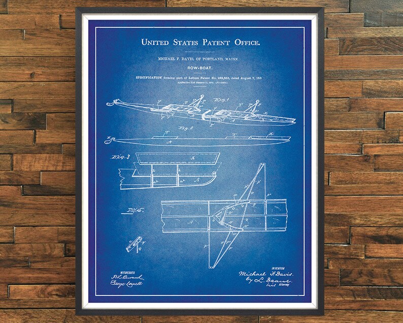 Row Boat Patent Print Boat Art Boating Invention Rowing | Etsy