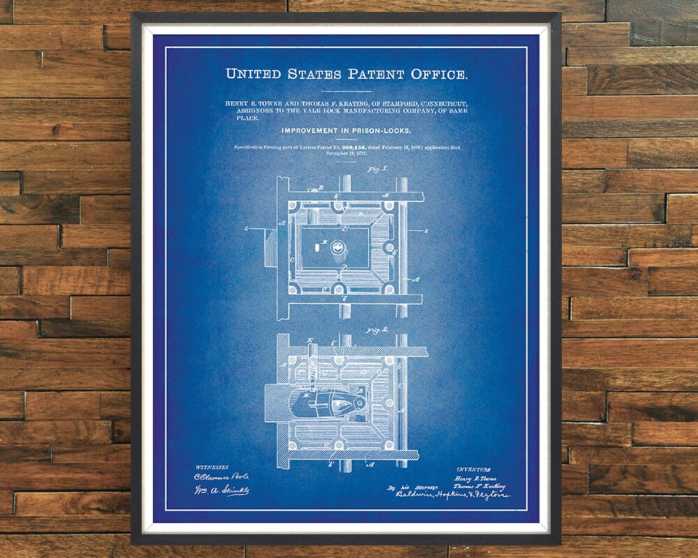 PRISON LOCK 1878 Patent Print Lock Print Prison Art | Etsy