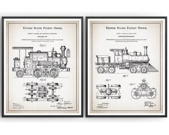 Train Patent Set Set of 2 Patent Prints Train Art | Etsy