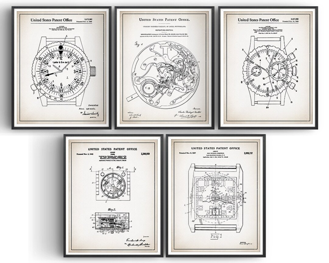 Watch Patent Prints - Set of 5 - Watch Print - Rolex Watch - Divers ...