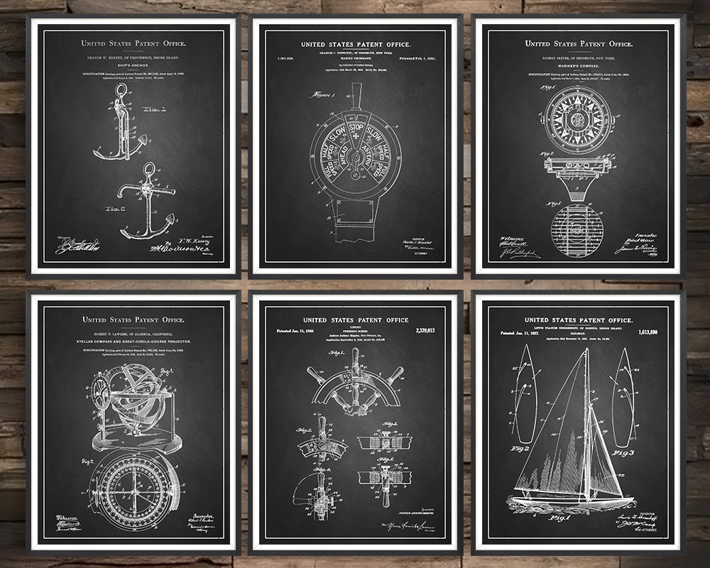 Sailing Patent Prints Set of 6 Nautical Patent Marine - Etsy