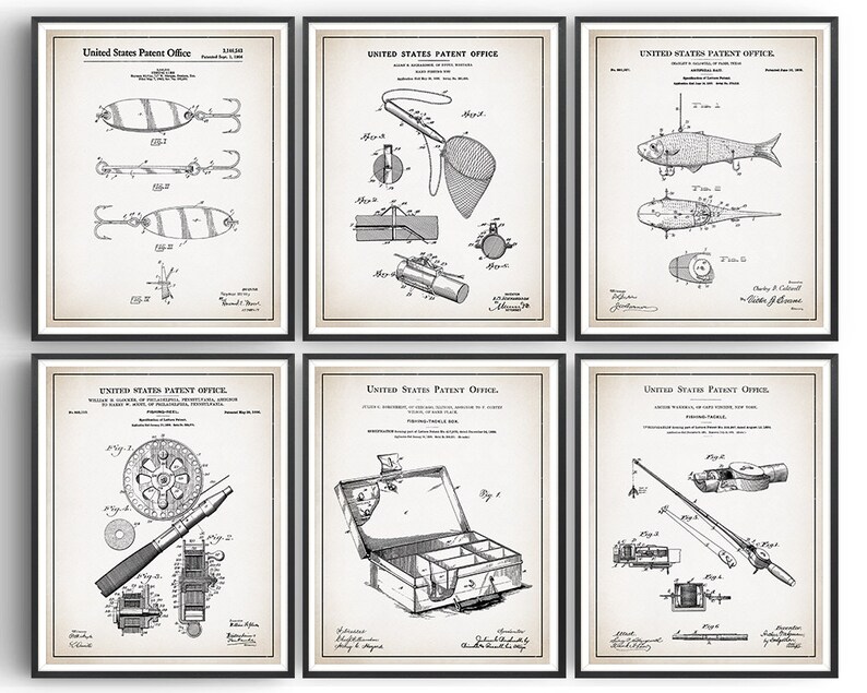Fishing Patent Prints Set of 6 Fishing Reel Fishing Lure - Etsy