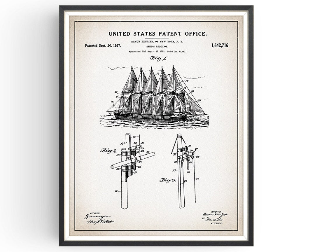 Ships Rigging Patent Print Nautical Patent Marine Poster Ship Wall Art ...