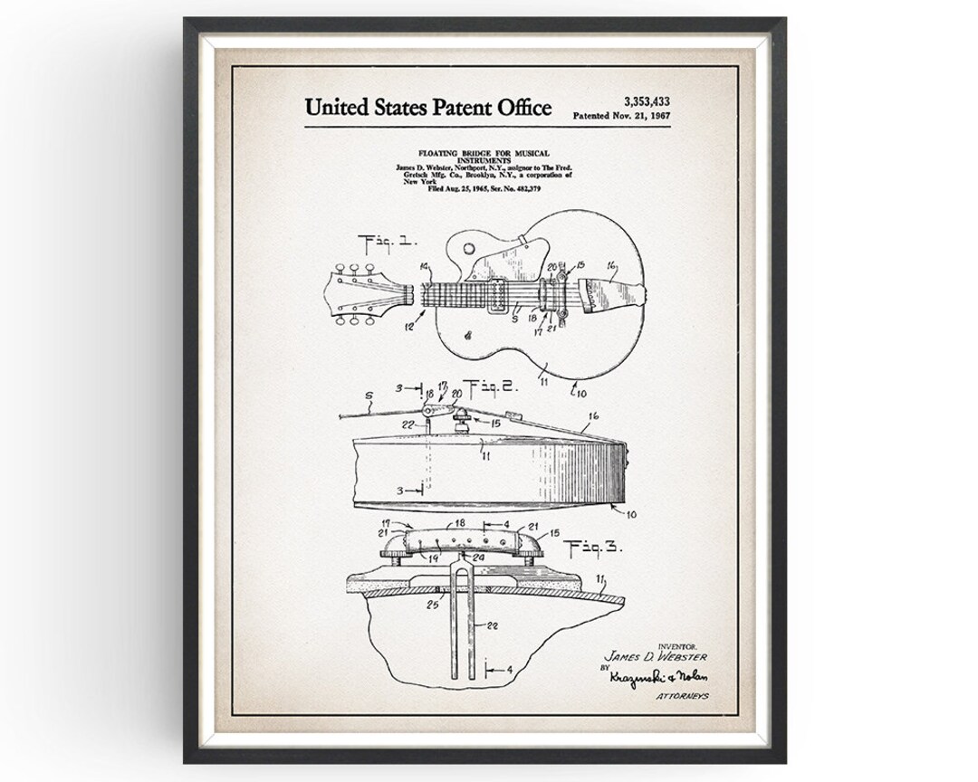 GRETSCH GUITAR 1967 Patent Print Gretsch Print Music Decor Guitarist ...