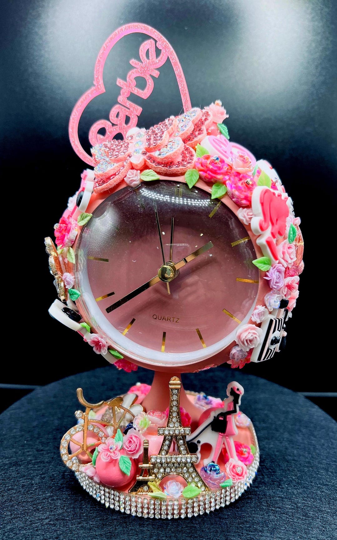 Handmade Barbie Paris Alarm Clock, Rhinestone Flowers, Pink Decor - Etsy