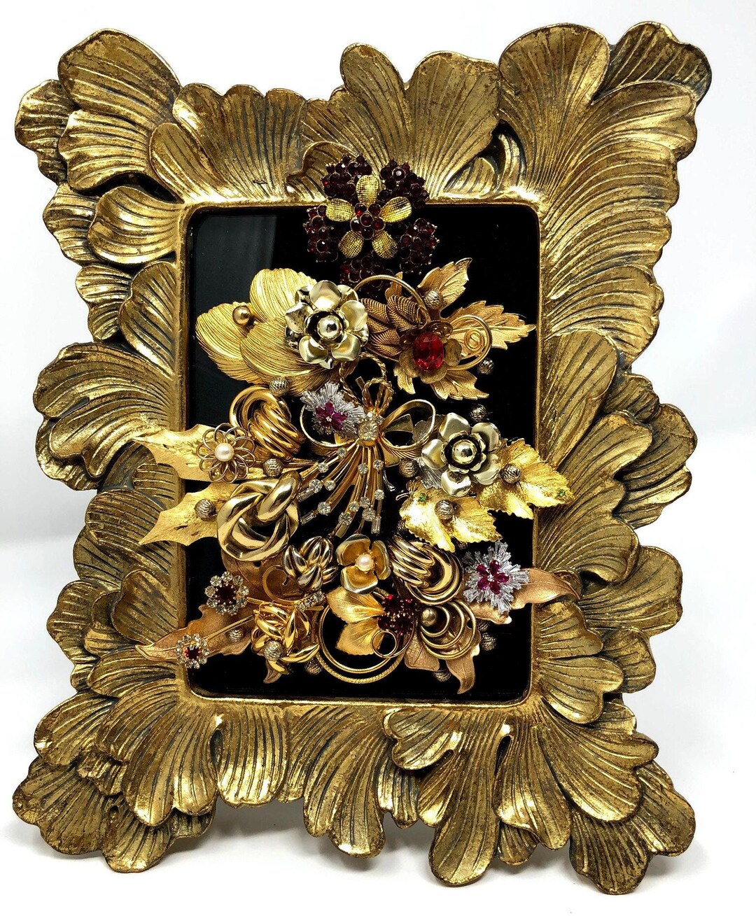 Vintage Gold Jewelry Art Collage, Framed Swarovski Crystals OOAK - Etsy
