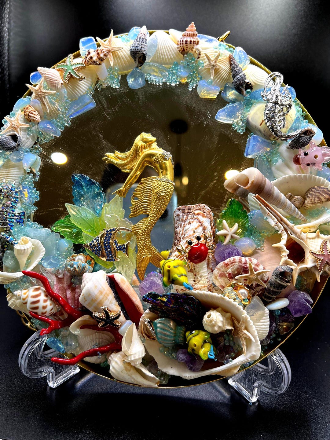 Mermaid Round Mirror, Seashells, Fish, Coral, Sea Creatures, House Gift ...
