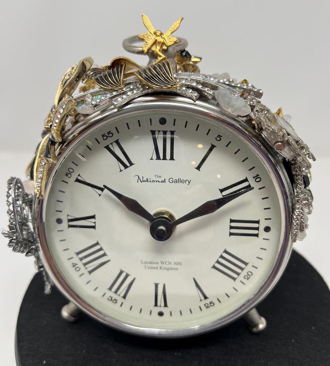 Art Deco Inspired Table Clock, Silver, Vintage Jewelry Home or Office ...