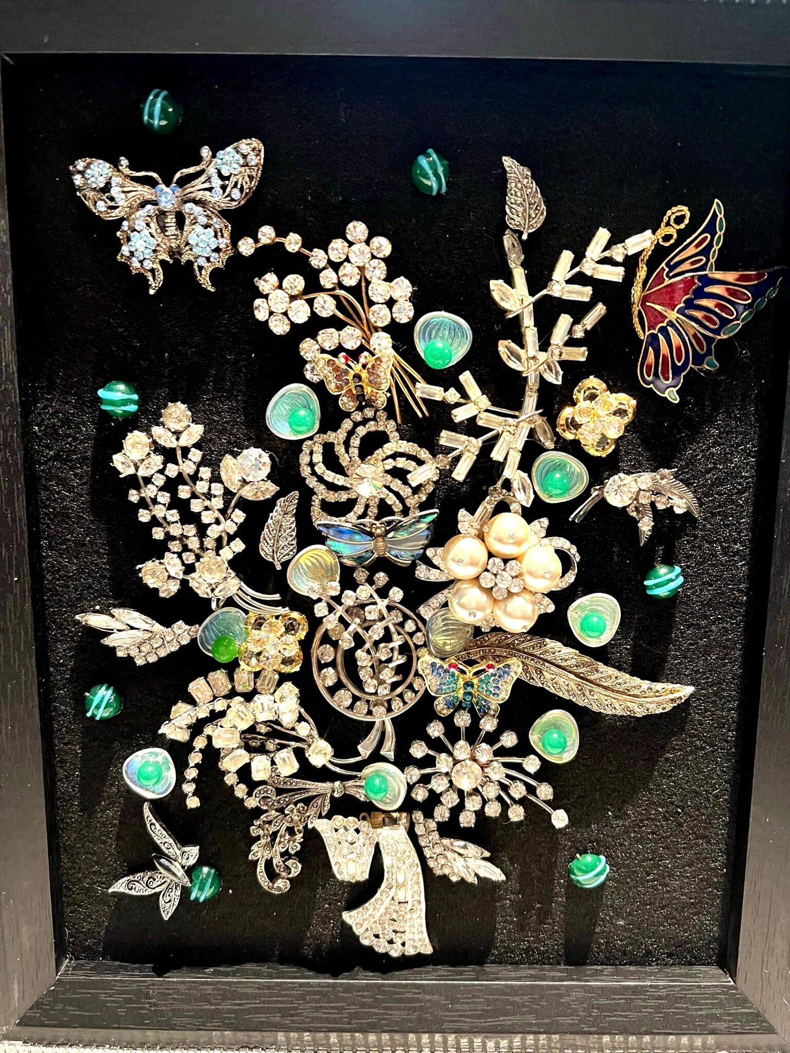 Vintage Jewelry Collage Art, Floral Butterfly Display, Framed - Etsy