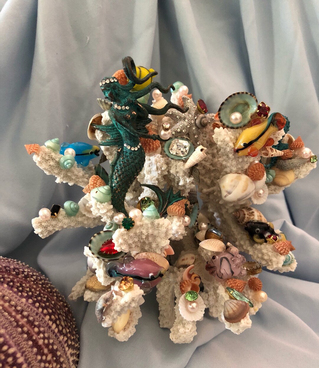 Mermaid, Seashell, Tropical Fish, Coral, 7 X 7 X 6, Vintage Rhinestones ...
