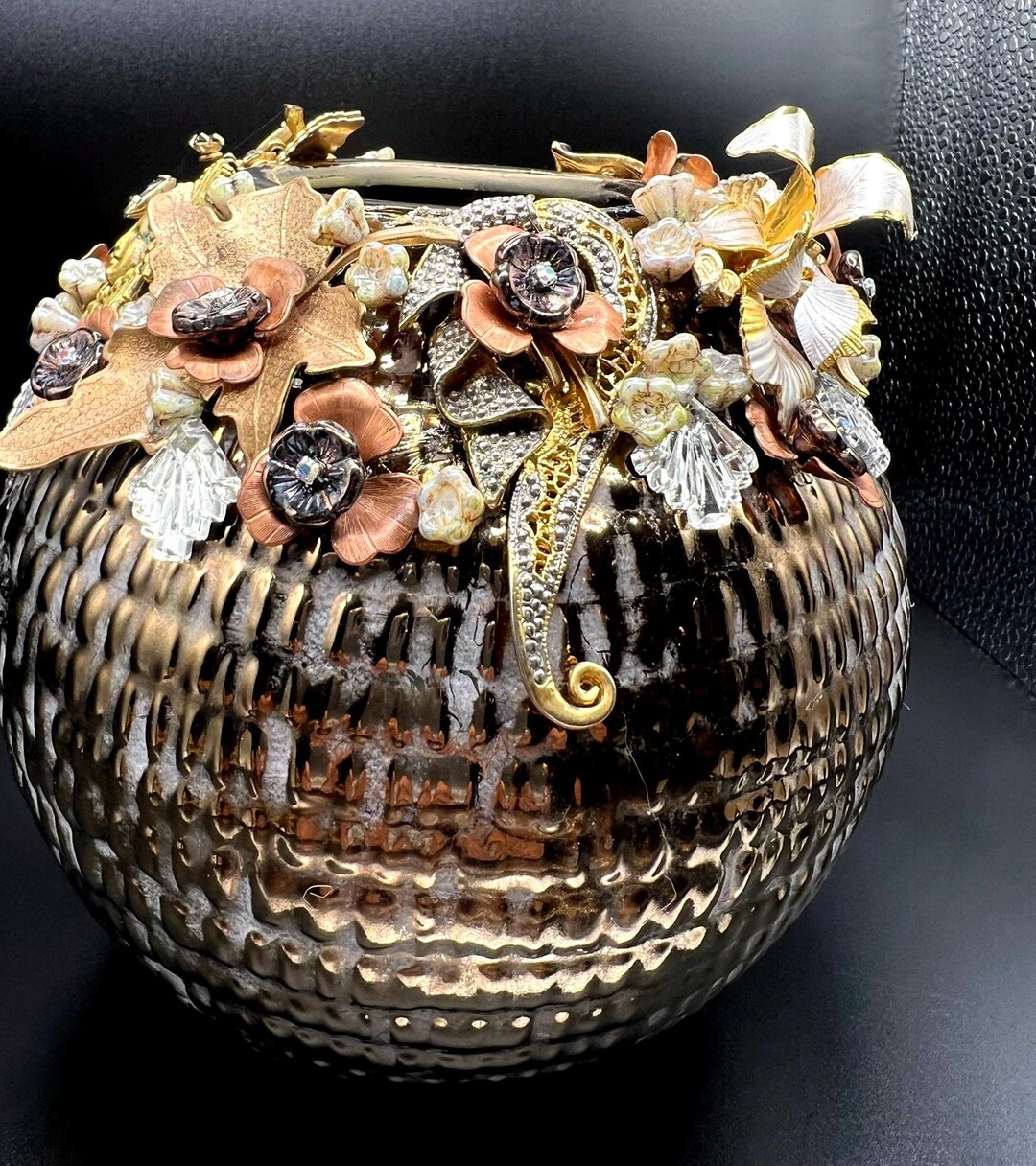 Exquisite Pottery Vase Vintage Jewelry Czech Handmade Flowers One of a ...