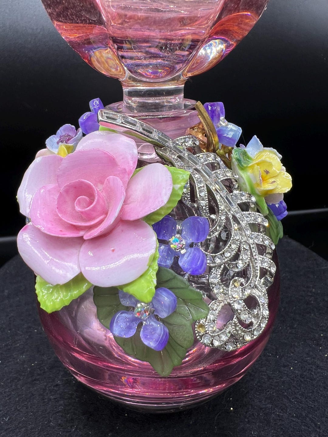 Vintage Pink Perfume Bottle Upscaled Vintage Jewelry 3” X 5” OOAK ...