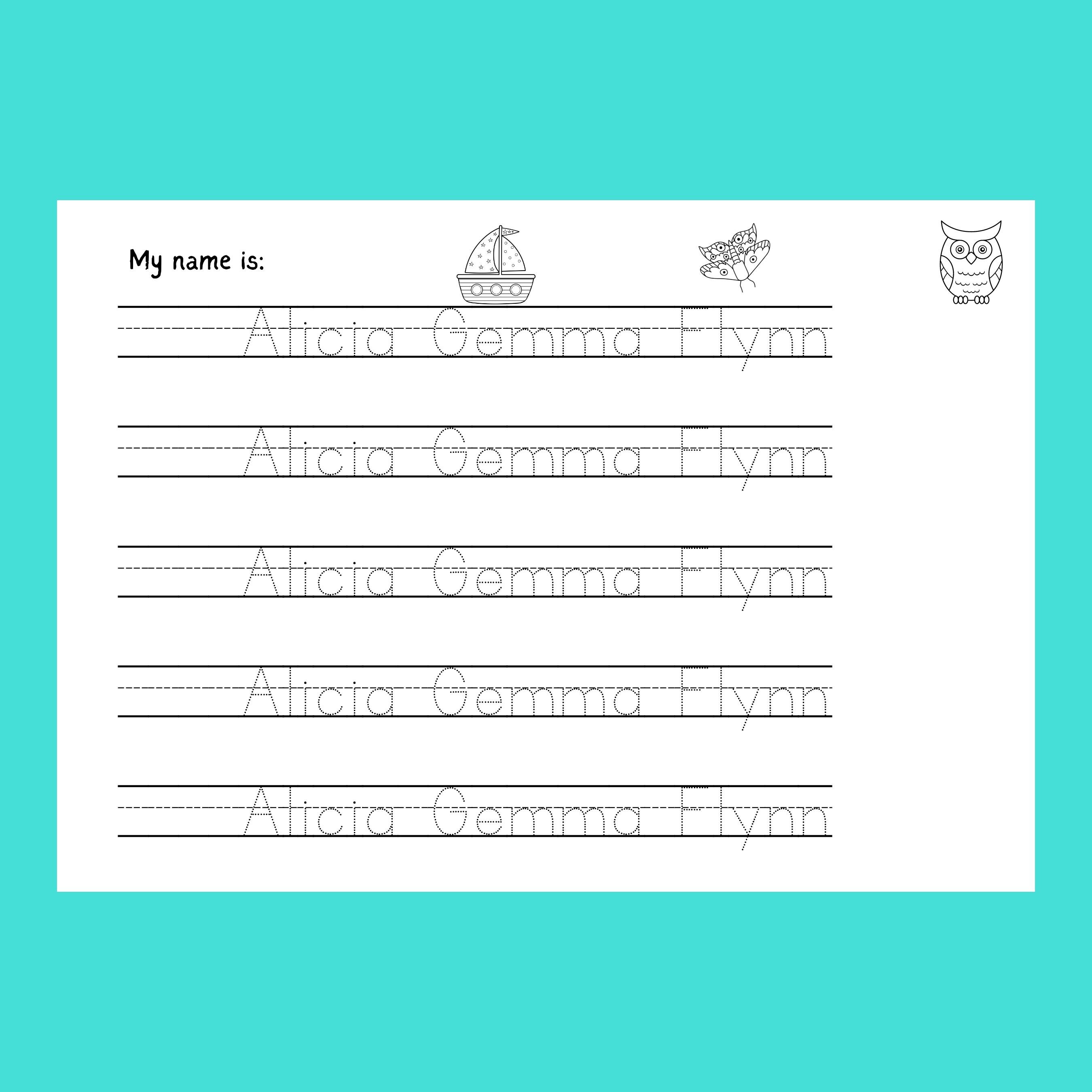 Custom Name Tracing Worksheet Printable - Landscape Version - Etsy