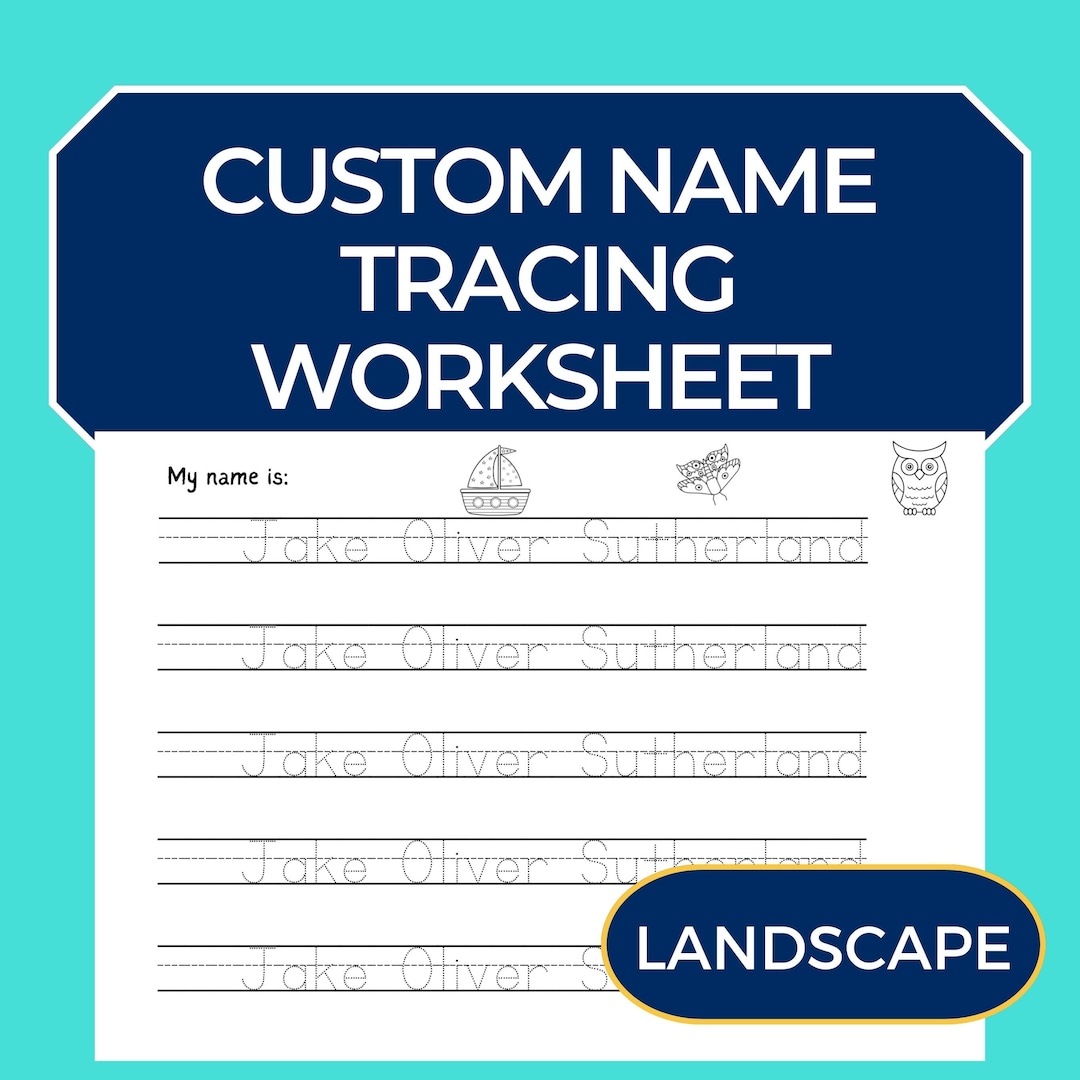Custom Name Tracing Worksheet Printable - Landscape Version - Etsy