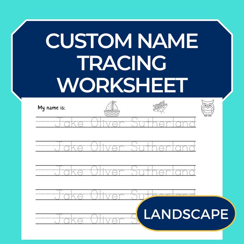 Custom Name Tracing Worksheet Printable - Landscape Version - Etsy