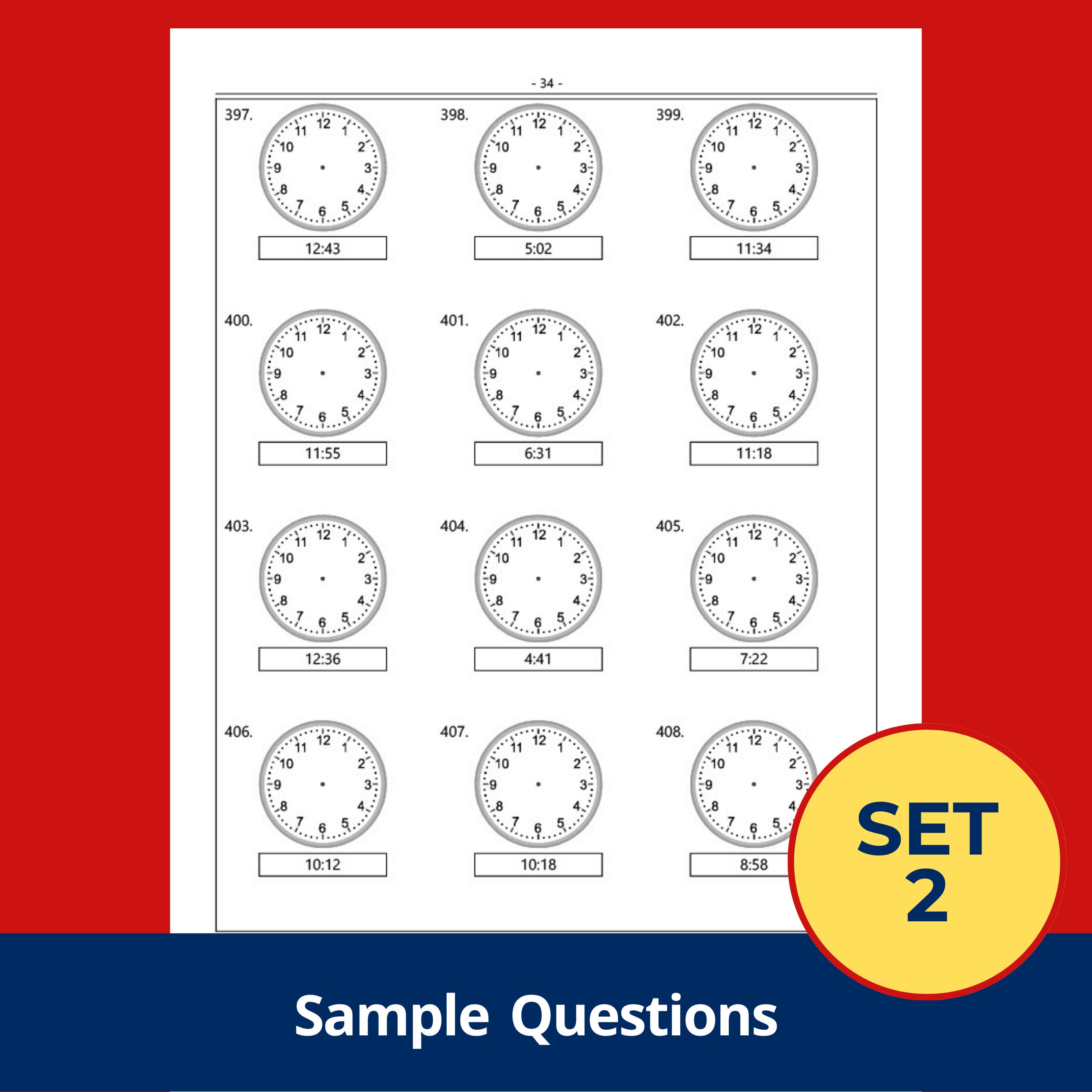 Telling the Time (set 2): 24 Worksheets (360 Questions) Quarter Hours ...