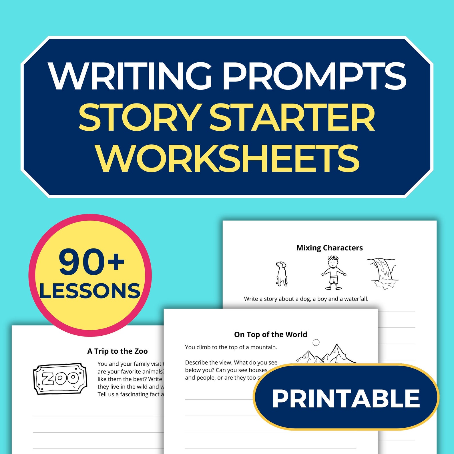 Writing Prompts Worksheets. Printable, Digital Download Story Starters ...