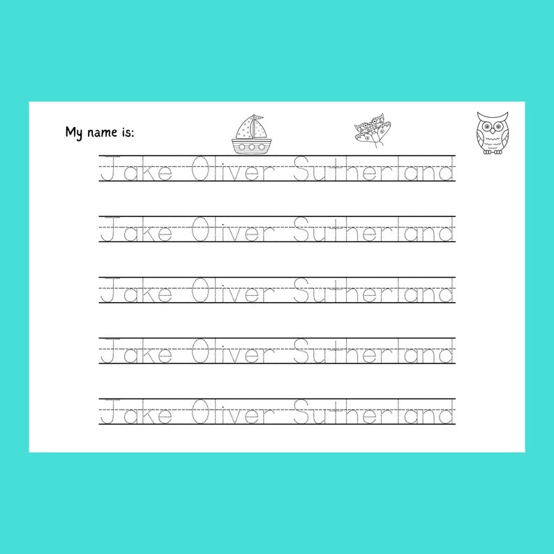 Custom Name Tracing Worksheet Printable - Landscape Version - Etsy