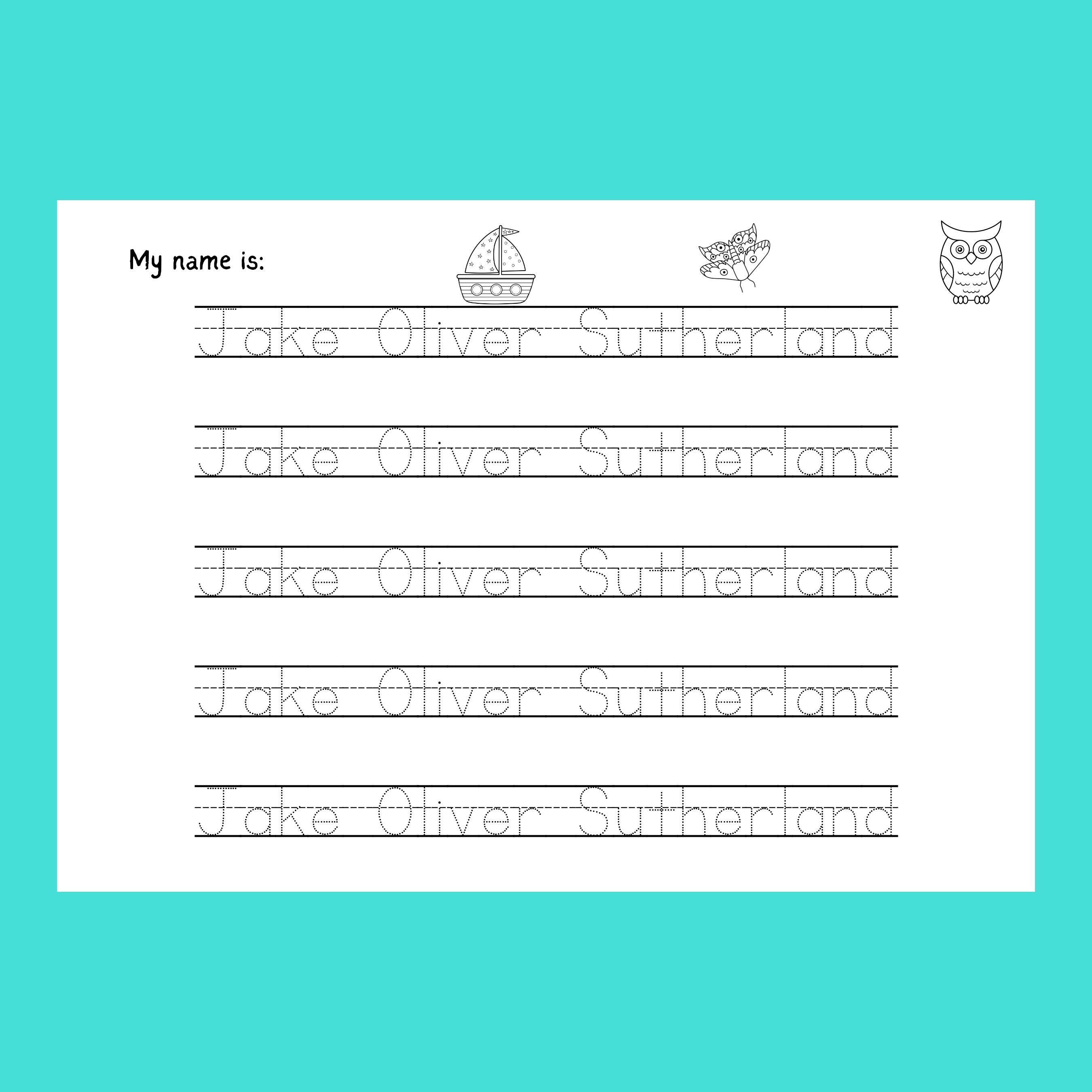 Custom Name Tracing Worksheet Printable - Landscape Version - Etsy