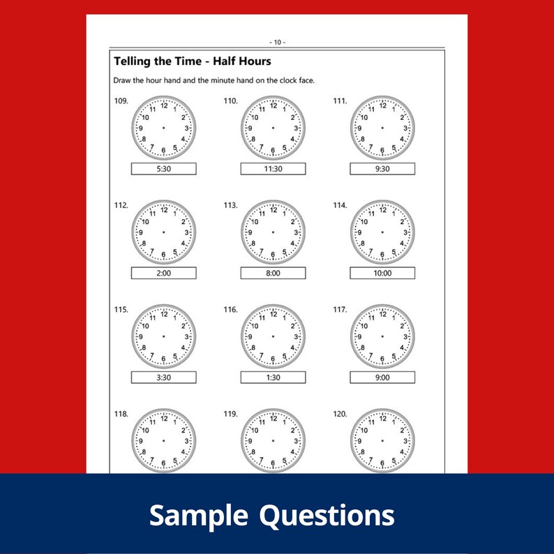 Telling the Time (set 1): 24 Worksheets (288 Questions) Hours, Half ...