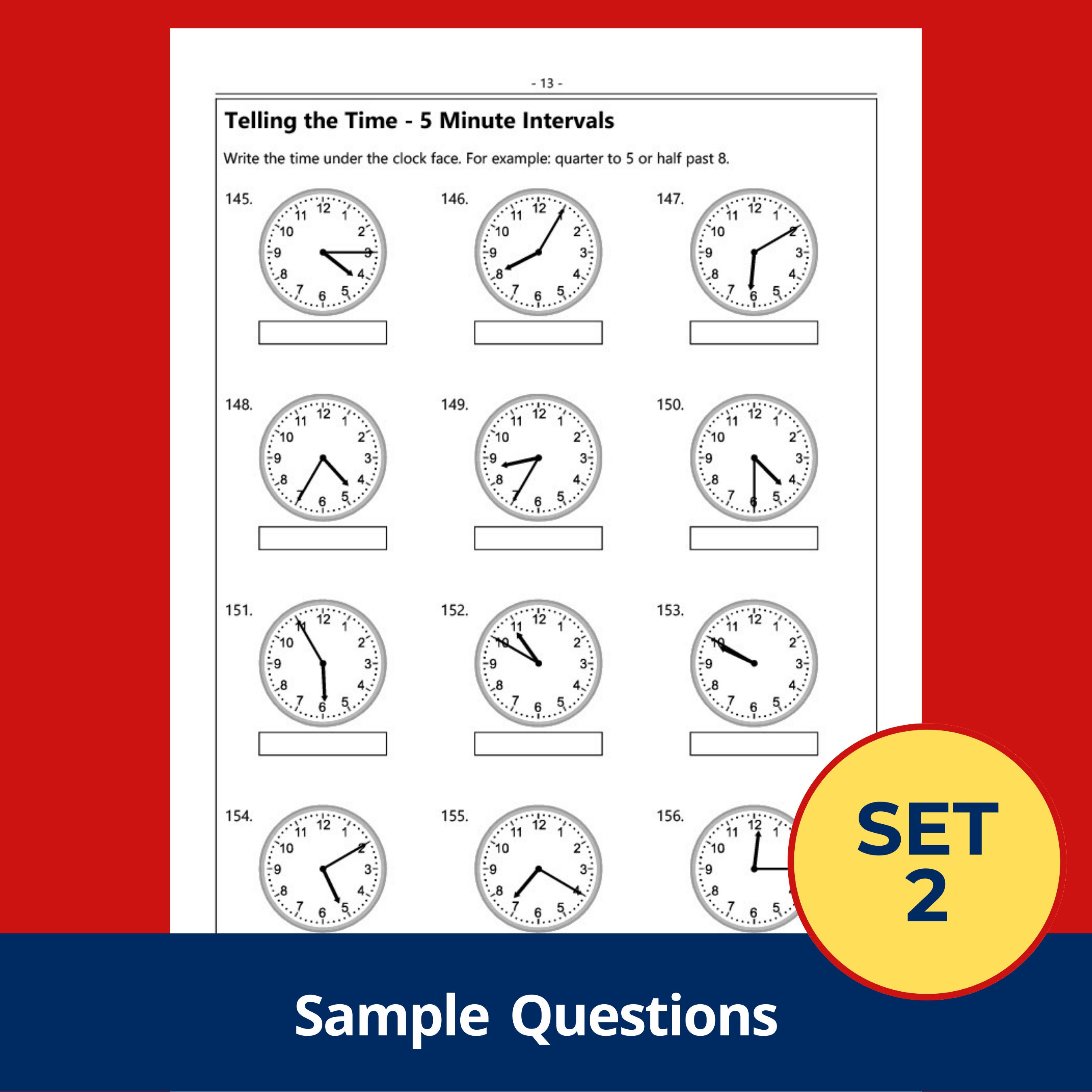 Telling the Time (set 2): 24 Worksheets (360 Questions) Quarter Hours ...