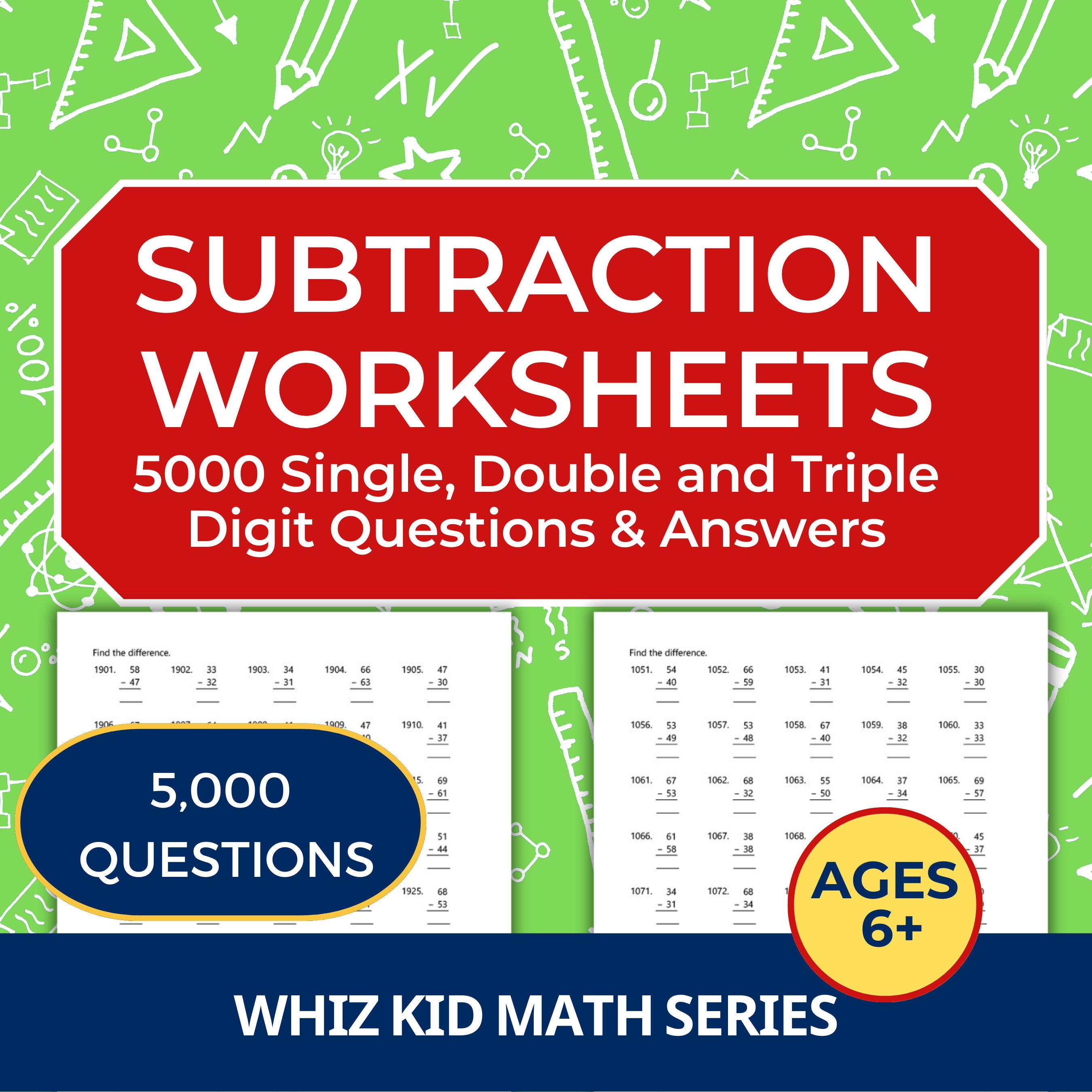 Subtraction Worksheets: 5,000 Single, Double and Triple Digit Questions ...