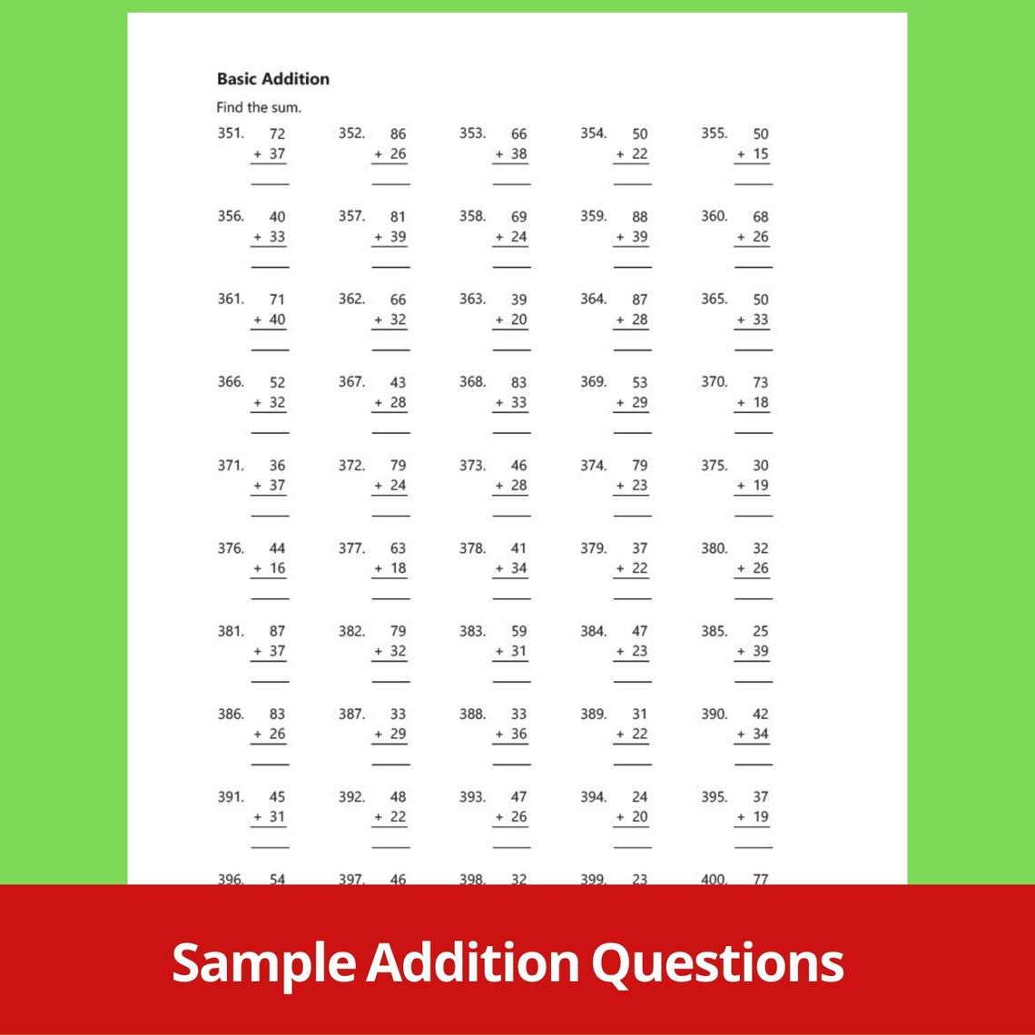 Addition and Subtraction Timed Test Worksheets for Grades 1 and 2/years ...