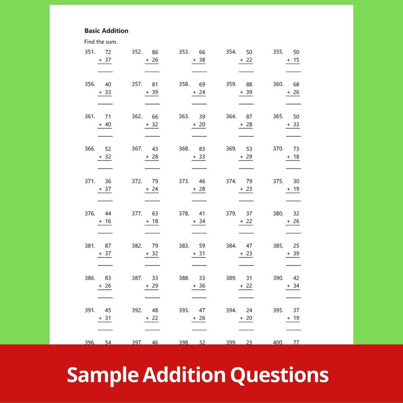 Addition and Subtraction Timed Test Worksheets for Grades 1 and 2/years ...
