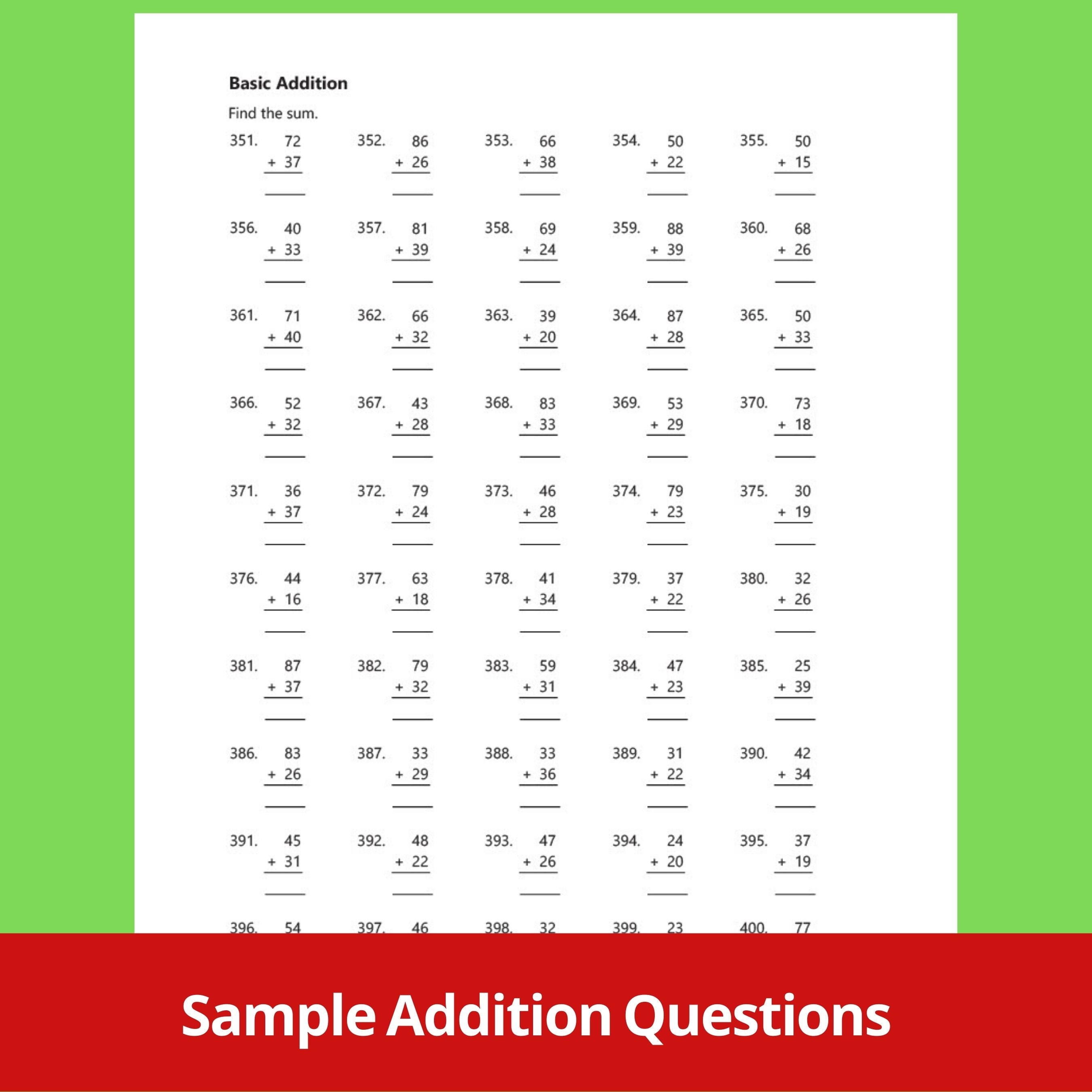 Addition and Subtraction Timed Test Worksheets for Grades 1 and 2/years ...