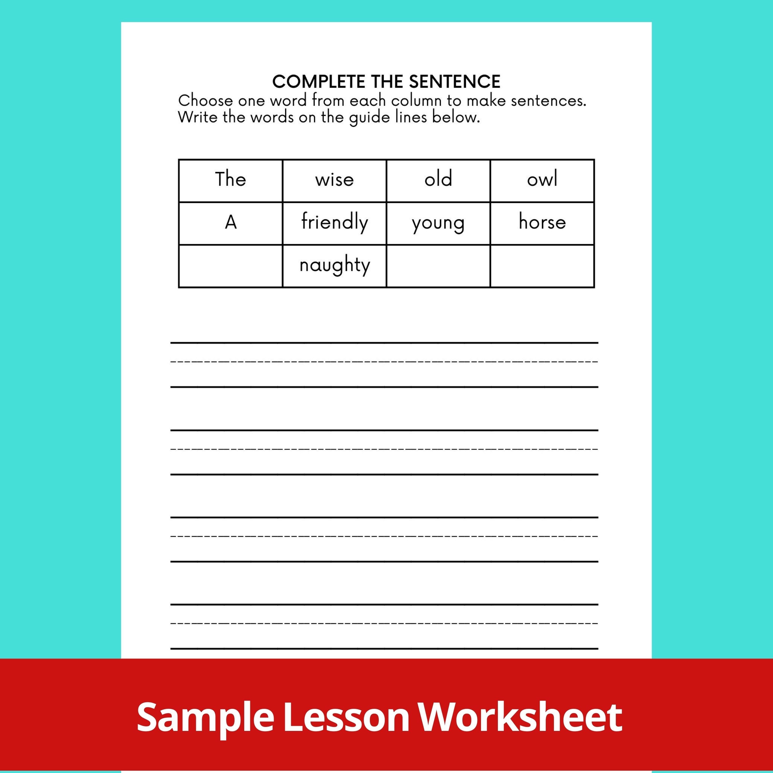 Sentence Building Worksheets: 38 Writing Lessons for Grade 1/year 2 ...