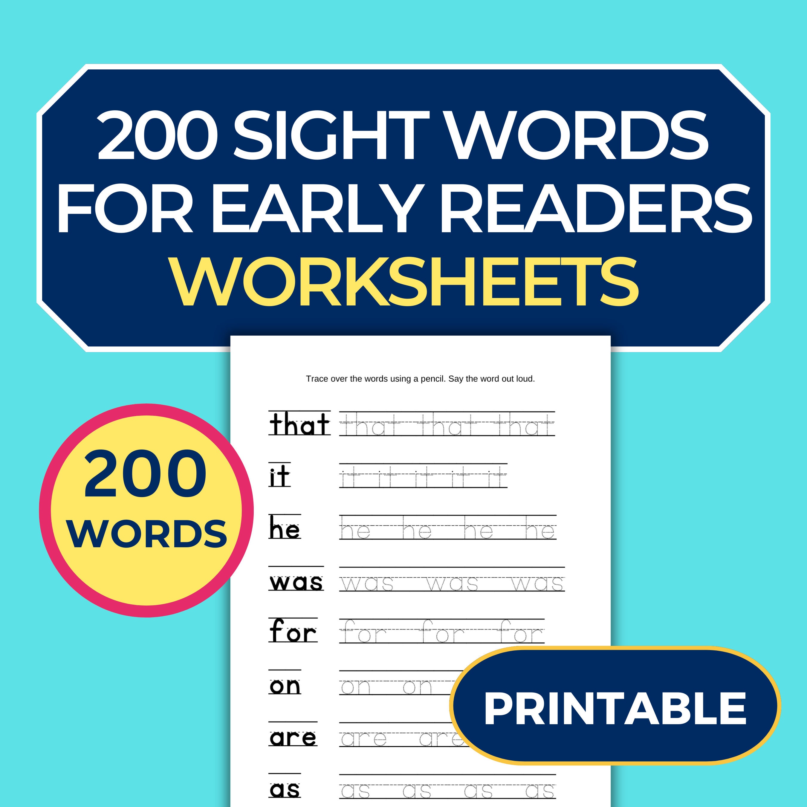 200 Sight Words Worksheets, Large Print, Early Learners (digital ...