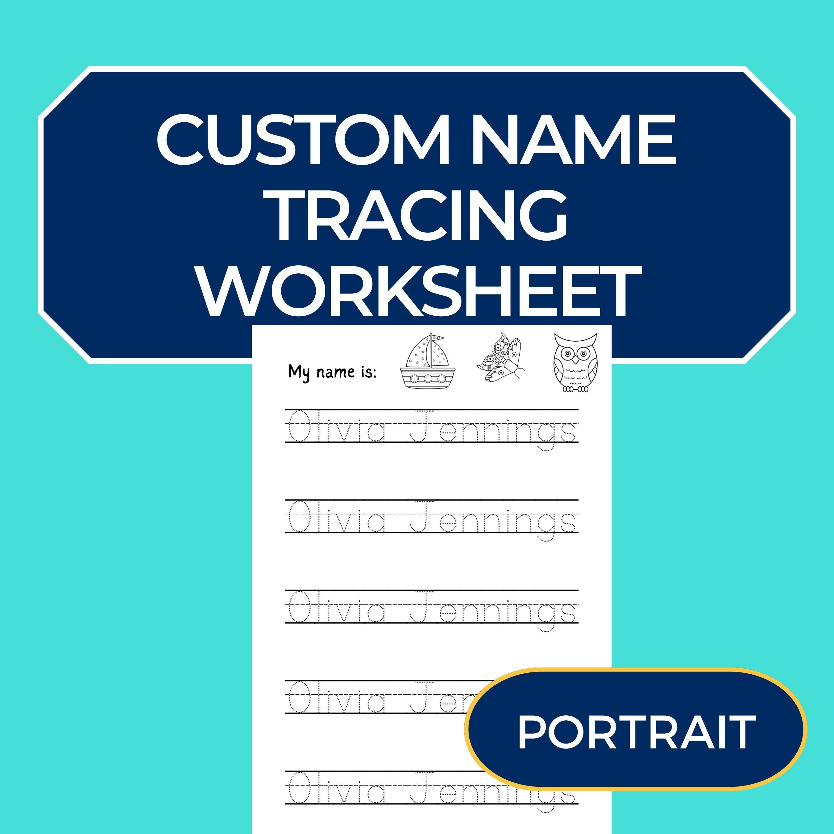 Custom Name Tracing Worksheet Printable Portrait Version - Etsy