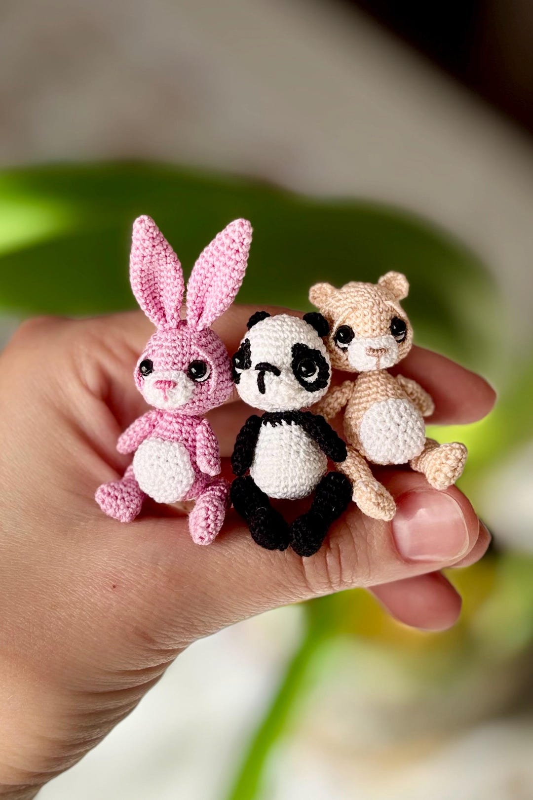 Mini Crochet Animal Set: Handmade Bunny, Panda & Bear Collectibles - Etsy