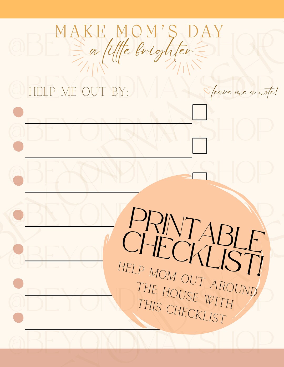 Mom + House Checklist Printable Instant Download, Help Mom’s Mental ...