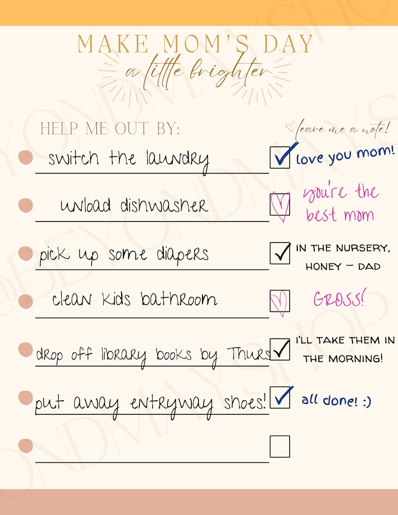Mom House Checklist Printable Instant Download Help Moms - Etsy