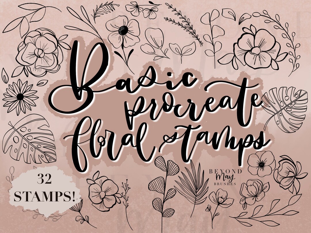 Basic Procreate Floral Stamps and Greenery - 32 Stamps Included ...