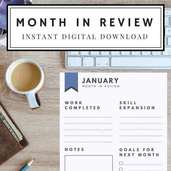 Month in Review Printable Blue Accents Monthly Career | Etsy