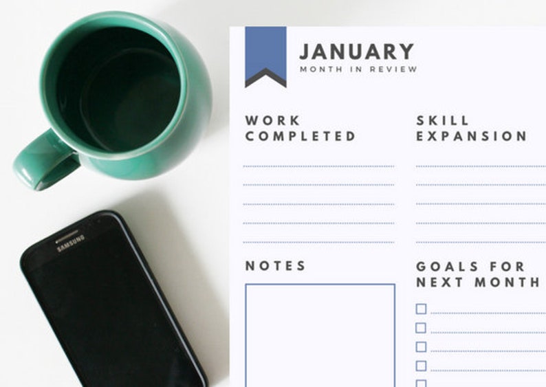 Month in Review Printable Blue Accents, Monthly Career Assessment ...