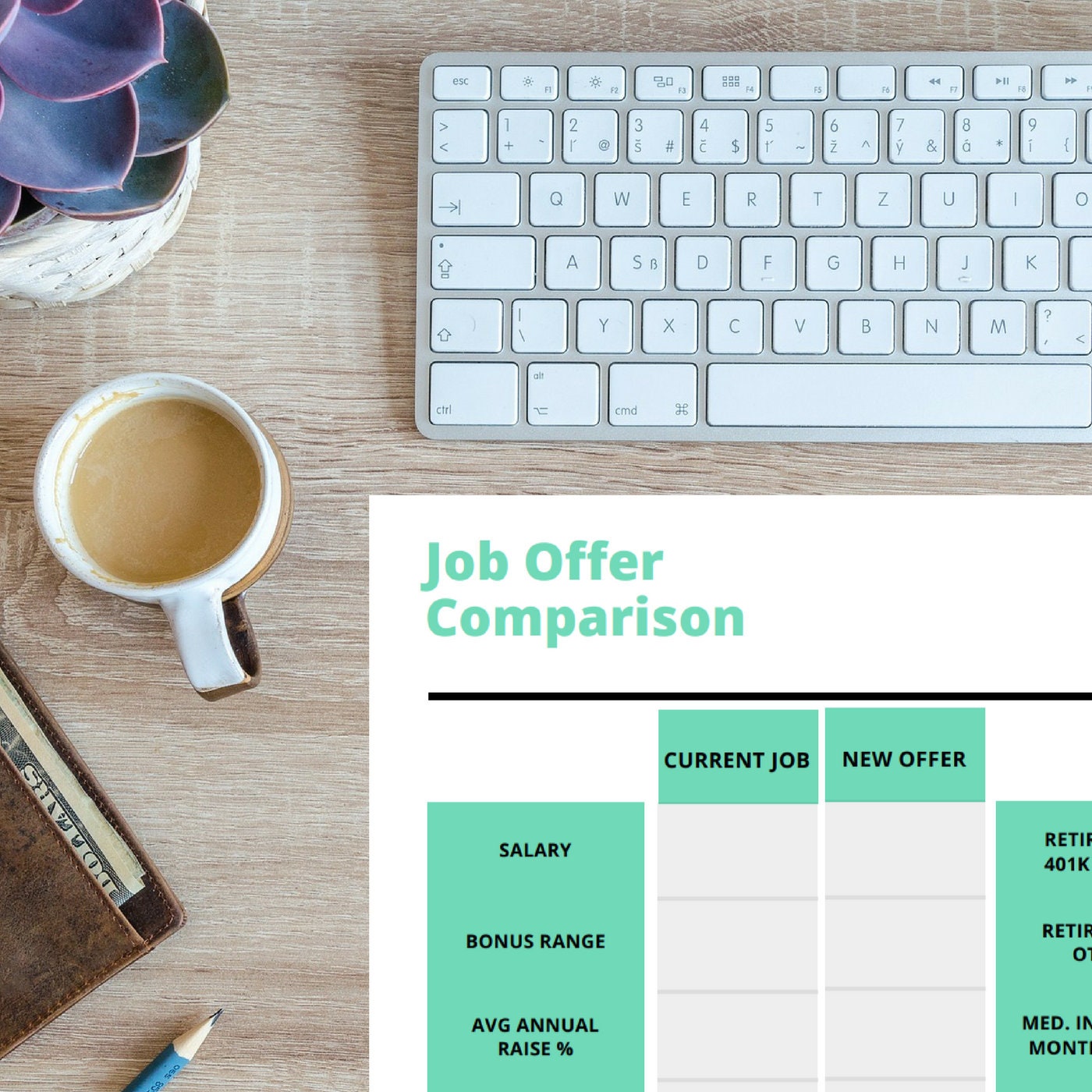 Job Offer Comparison, Offer Evaluation Template, Compare Current Versus ...