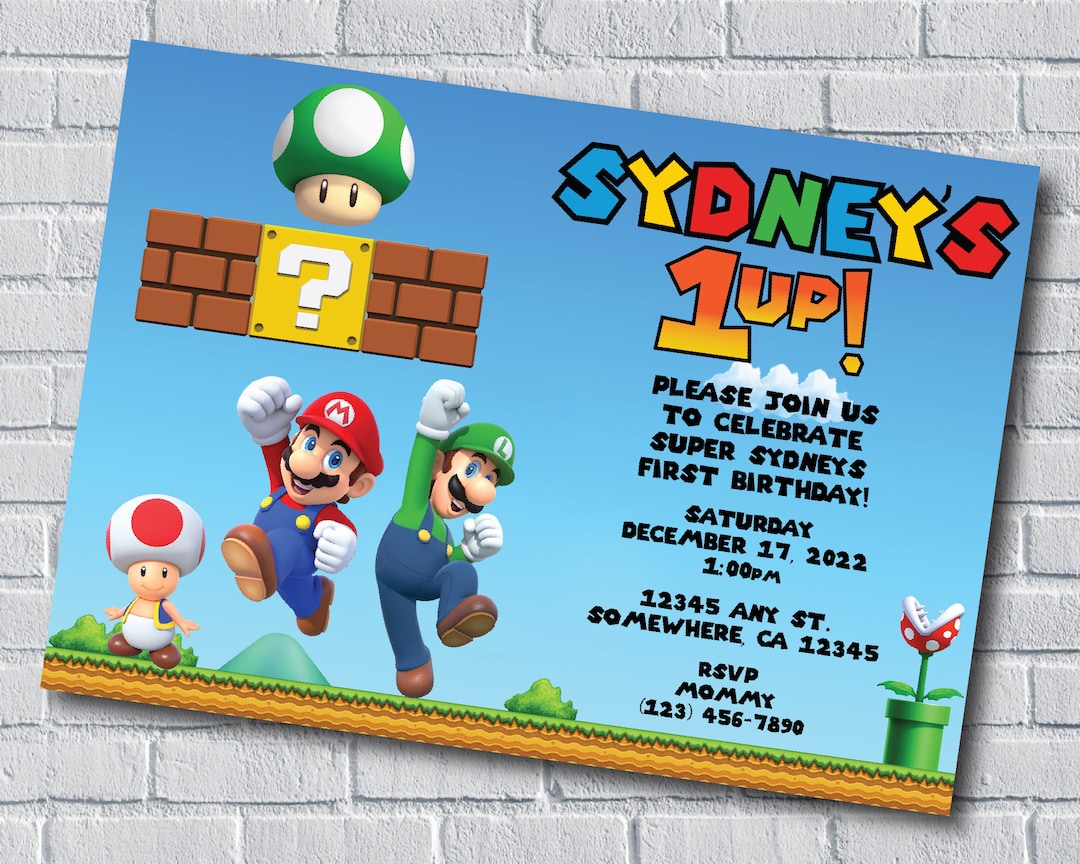 Super Mario Brothers Themed Party Invitation - Etsy
