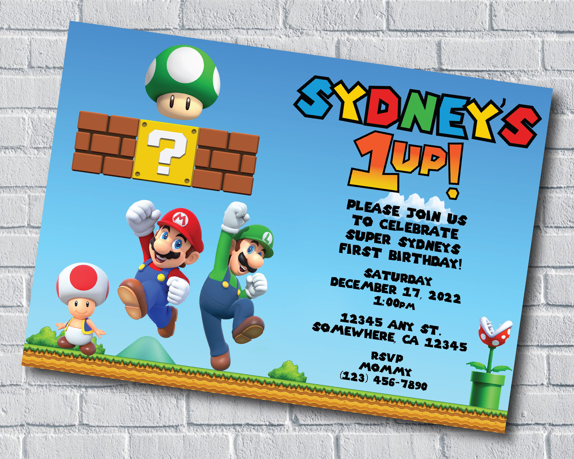 Super Mario Brothers Themed Party Invitation - Etsy