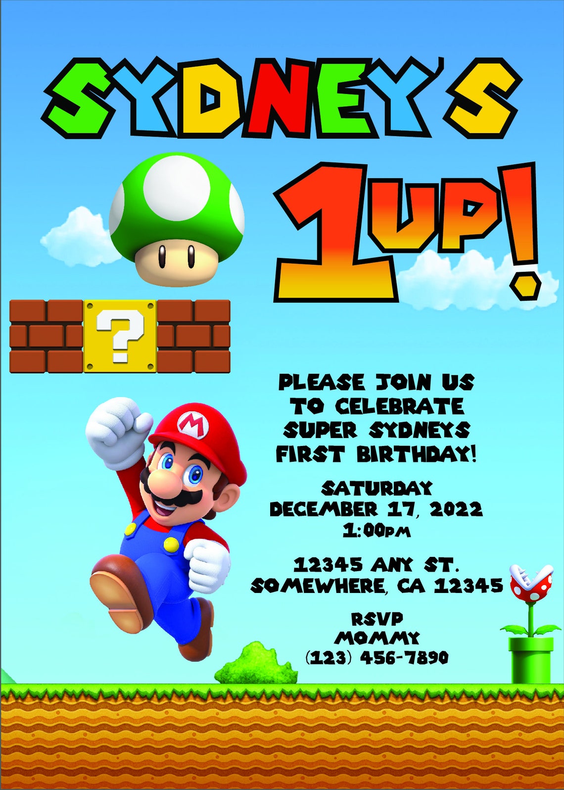 Super Mario Brothers Themed Party Invitation - Etsy